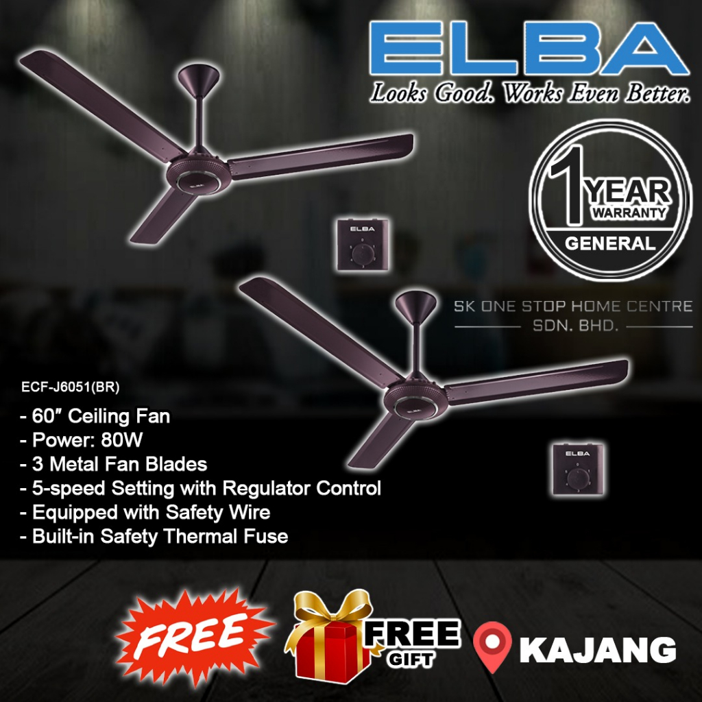(TWIN PACK) ELBA 60" 3 Blades Ceiling Fan with Regulator 5 Speed ECF ...