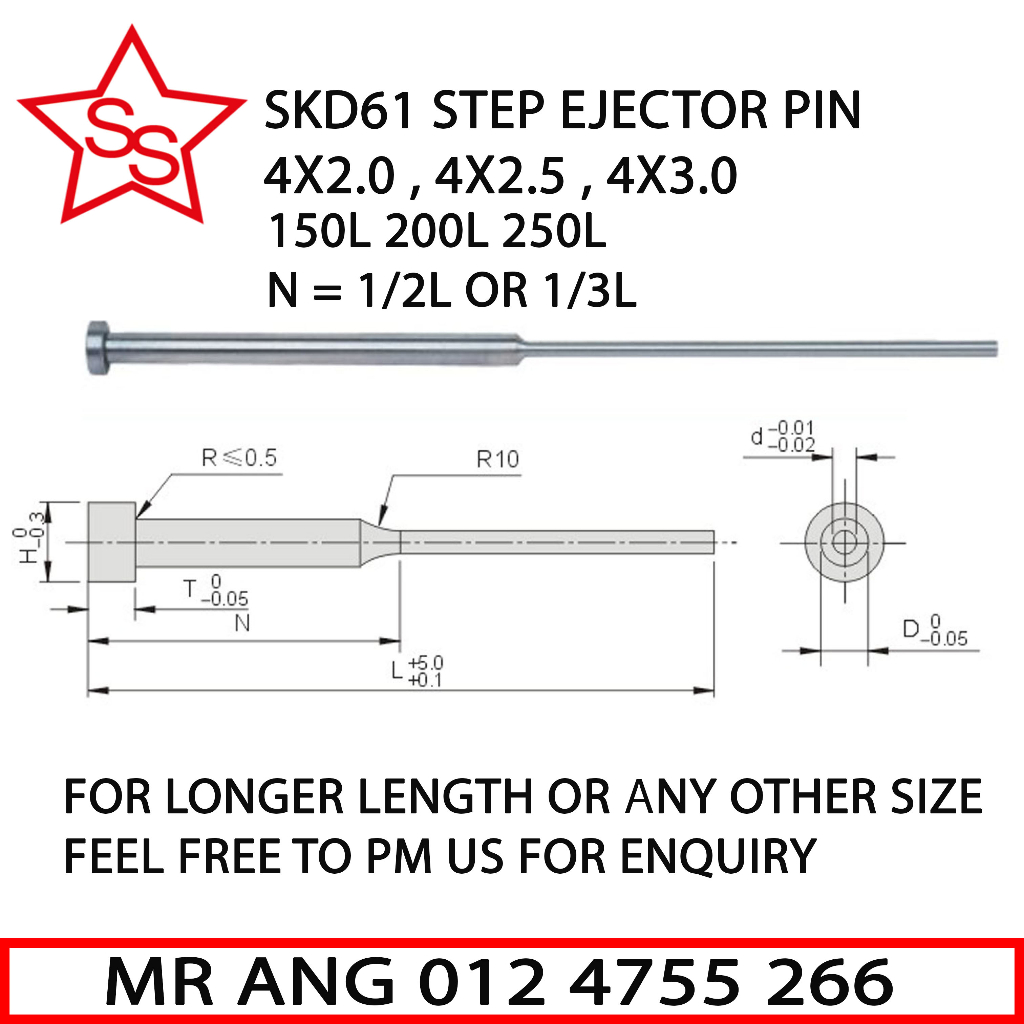SKD61 STEP EJECTOR PIN 4X2.0,4X2.5,4X3.0 | Shopee Malaysia