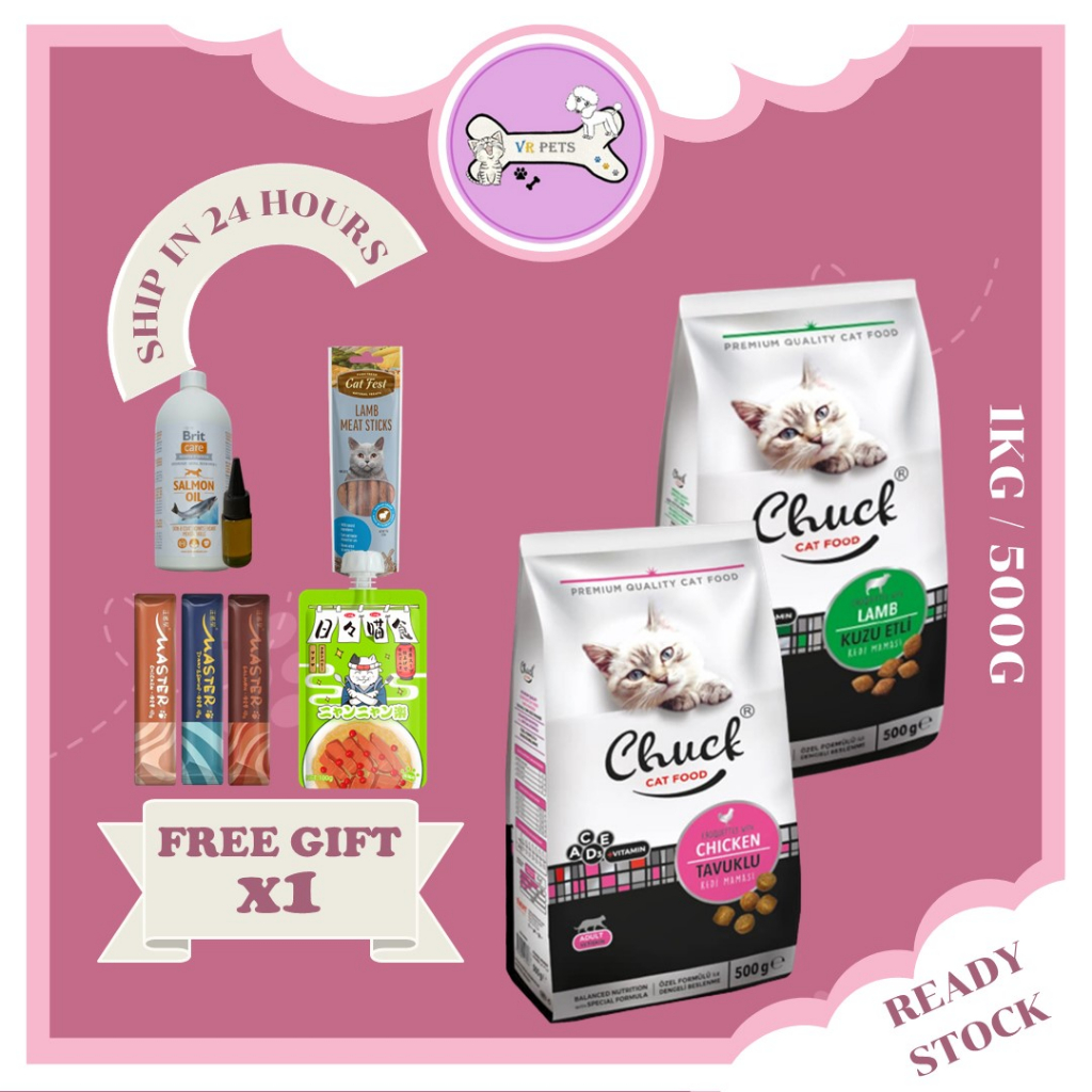 [1 Free Gift] Chuck Cat Food Premium Quality Cat Food 1KG / 500G ...