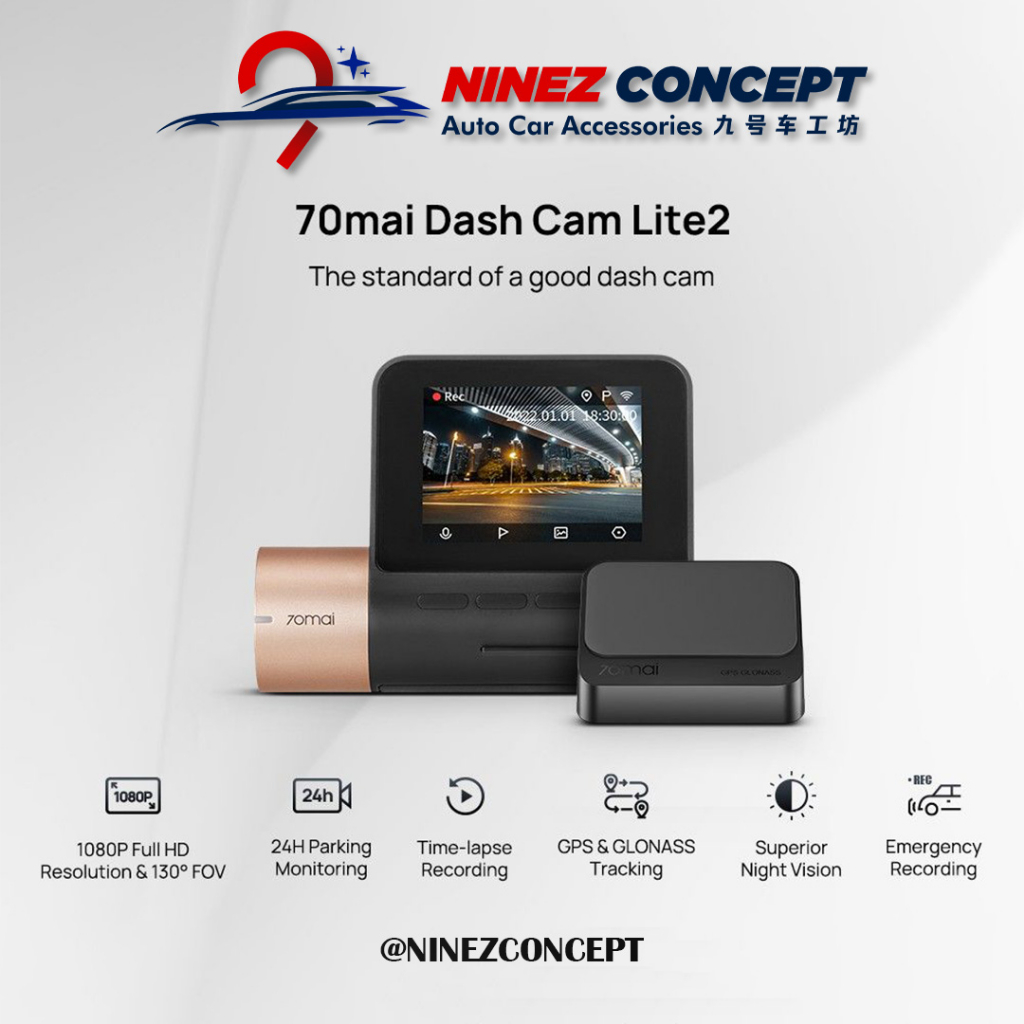 70mai Dash Cam Lite 2, 1080P, Sony IMX307, G-Sensor & 130° Wide Angle ...