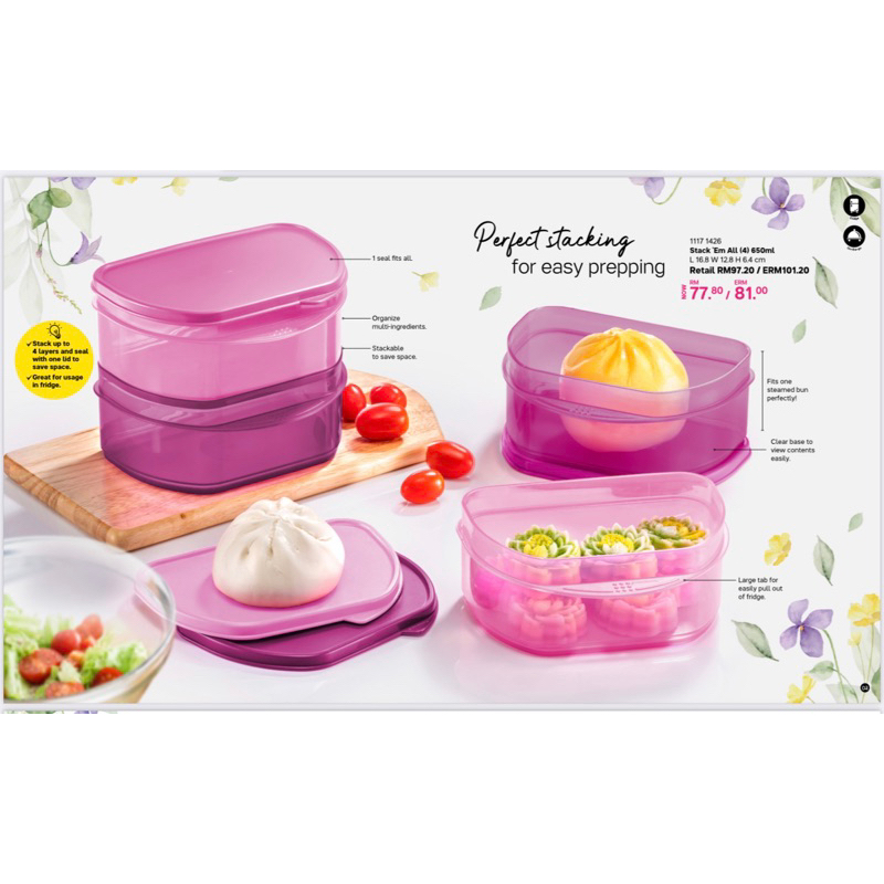 Tupperware Half Fridge Stackable Set 650ml 4pcs | Shopee Malaysia