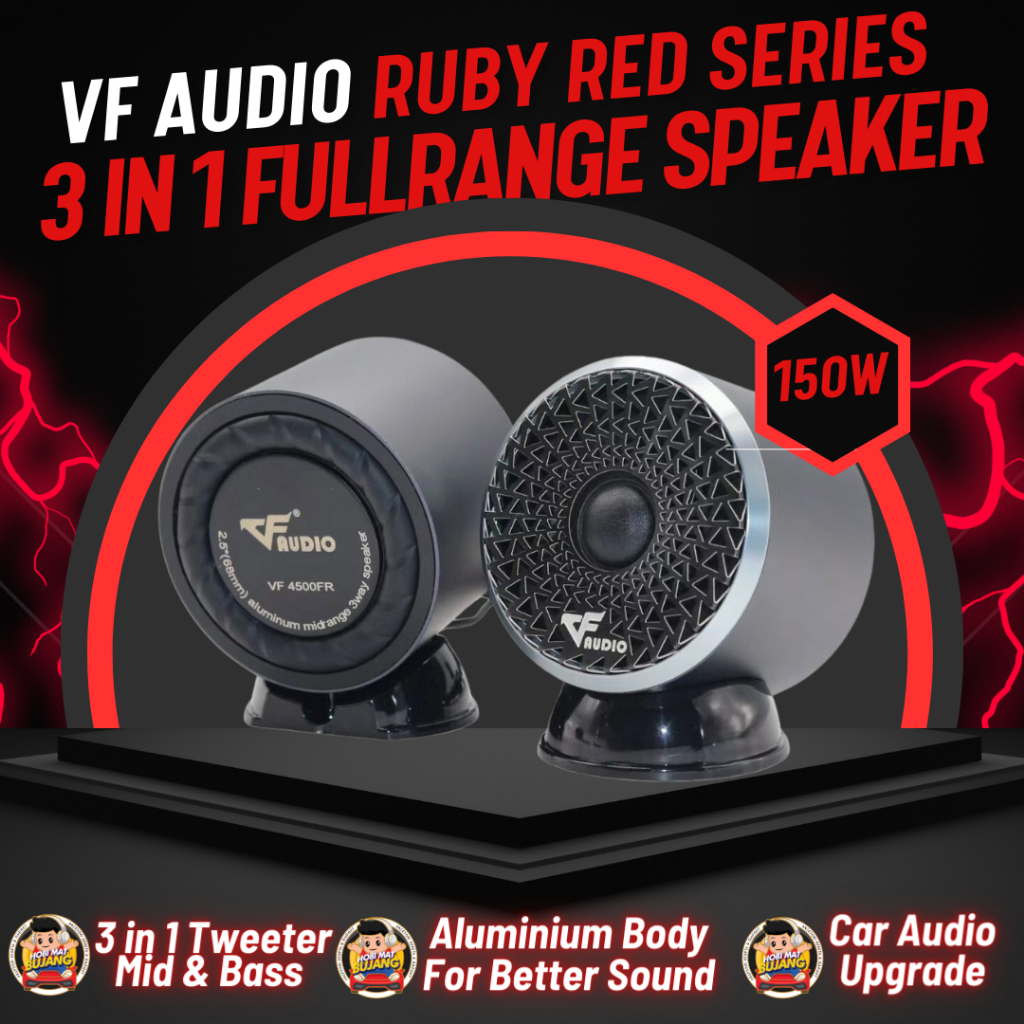 VF Audio 3 in 1 Full Range Speaker Bass Mid Built In Tweeter Car Full ...