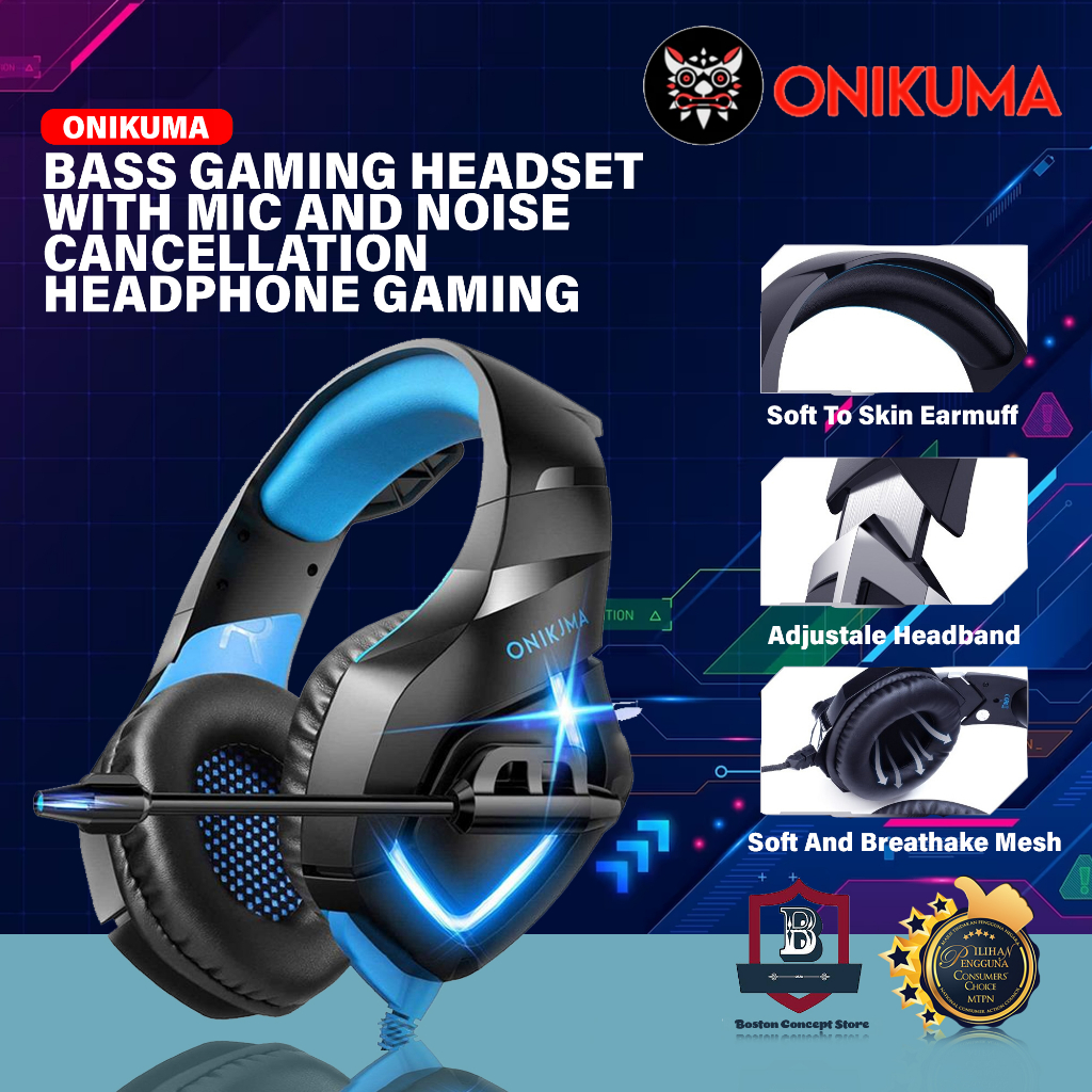 Onikuma K18 Super Bass Gaming Headset with Mic and Noise Cancellation ...