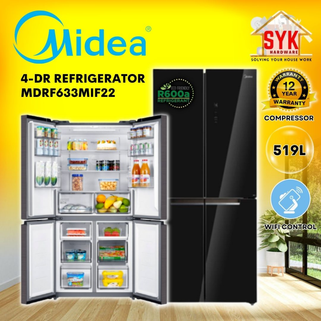SYK Midea Inverter 4 Door Refrigerator 519L MDRF632FGF28 MDRF633MIF22 Fridge 4 Door Peti Sejuk 4 ...