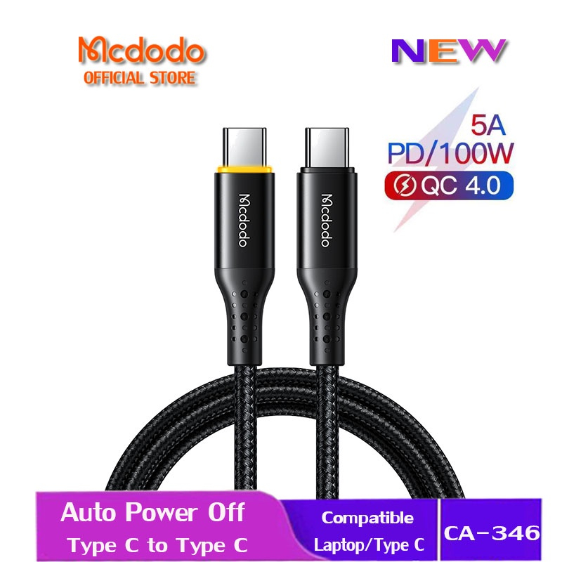 MCDODO CA-3460 1.2 METER 100W FAST CHARGING AUTO POWER OFF TYPE-C TO TYPE-C DATA CABLE | Shopee ...
