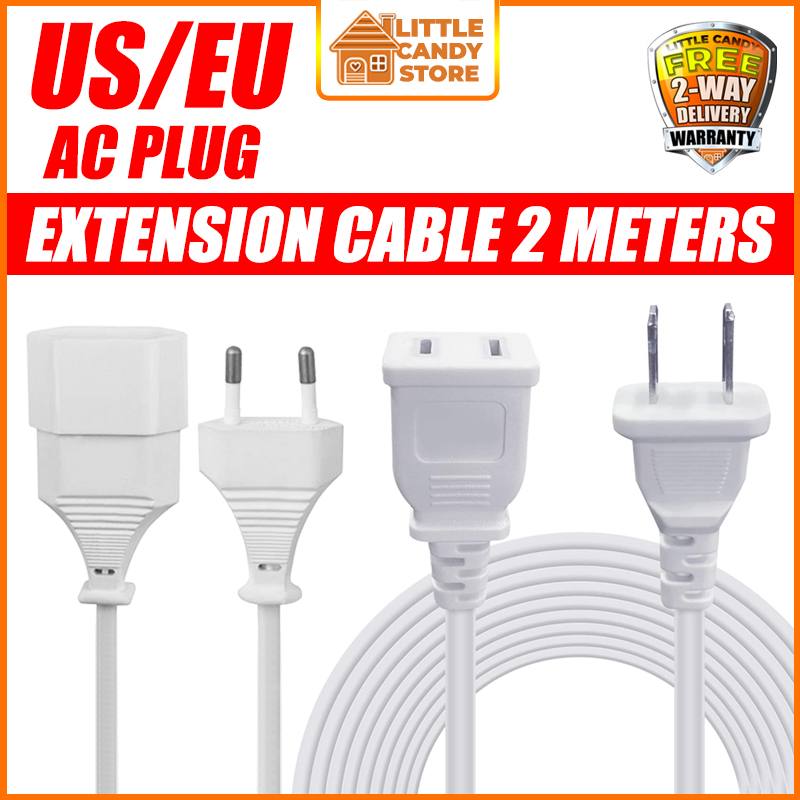 2M AC 2 Pin Plug Extension Cord for TYPE A (US/JP/TW) & TYPE C (EU/FR ...