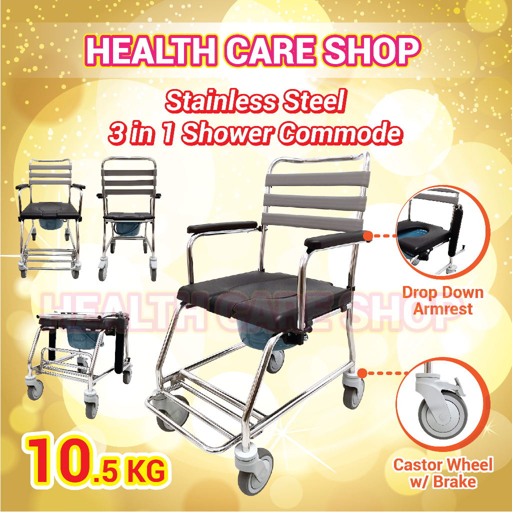 Stainless Steel 3 In 1 Shower Commode With Detachable Backrest & Knock ...