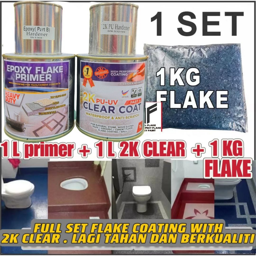 FULL SET 2K CLEAR Epoxy Colour Flake Coating Toilet Kitchen Floor Tile ...