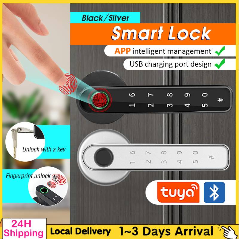 Digital Lock Fingerprint Door Lock Electronic Password Intelligent Door Lock Digital Kunci Pindu ...