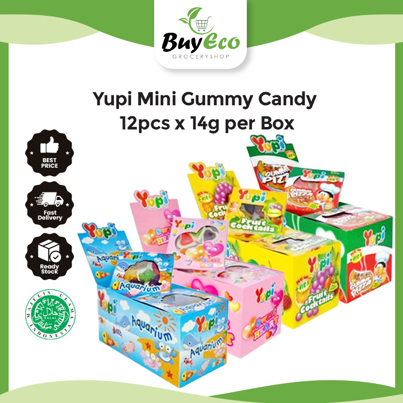 Yupi Mini Gummy Candy -12pcs x 14g per Box (Pizza / Cocktail / Aquarium ...