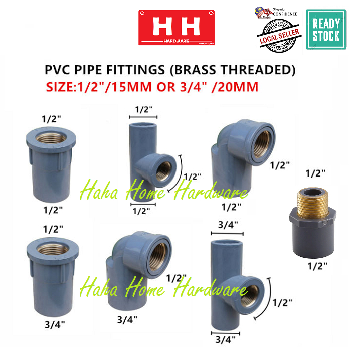 Penyambung Paip PVC Paip Kelabu ; PT Socket/Tee/Elbow PVC Pipe Fitting With Brass Thread 15mm ...