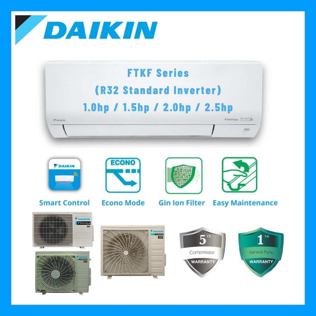 [KLANG VALLEY] DAIKIN FTKF Series R32 STANDARD INVERTER with Built-in WIFI Control (1.0HP/1.5HP ...