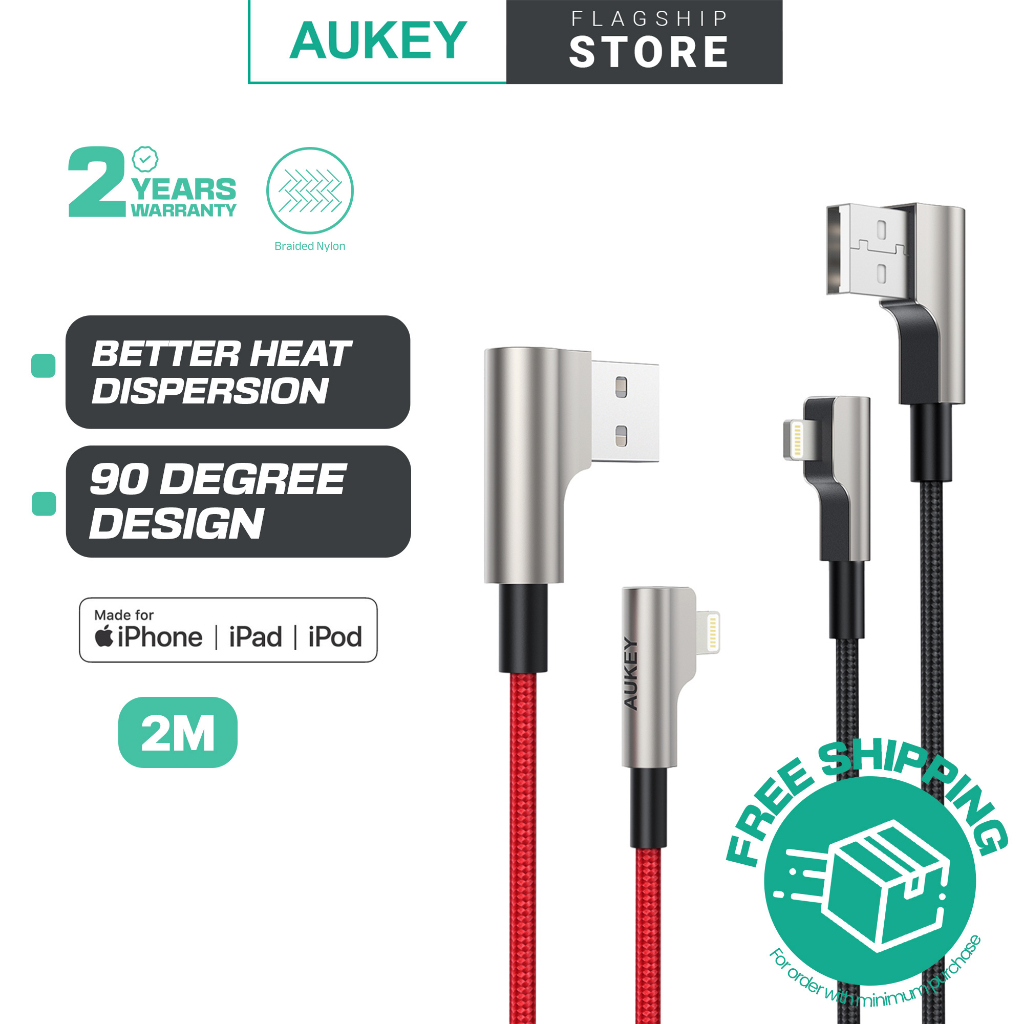 Aukey CB-AL01/CB-AL04 90 Degree Lightning Data Cable | Shopee Malaysia