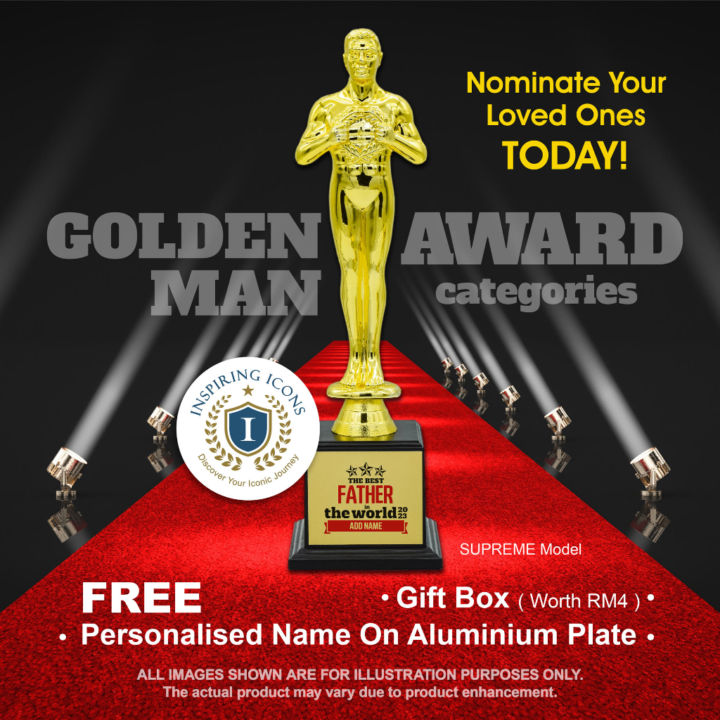 Elegant Golden Man Award Trophy with GIFT BOX & Personalized Name on ...