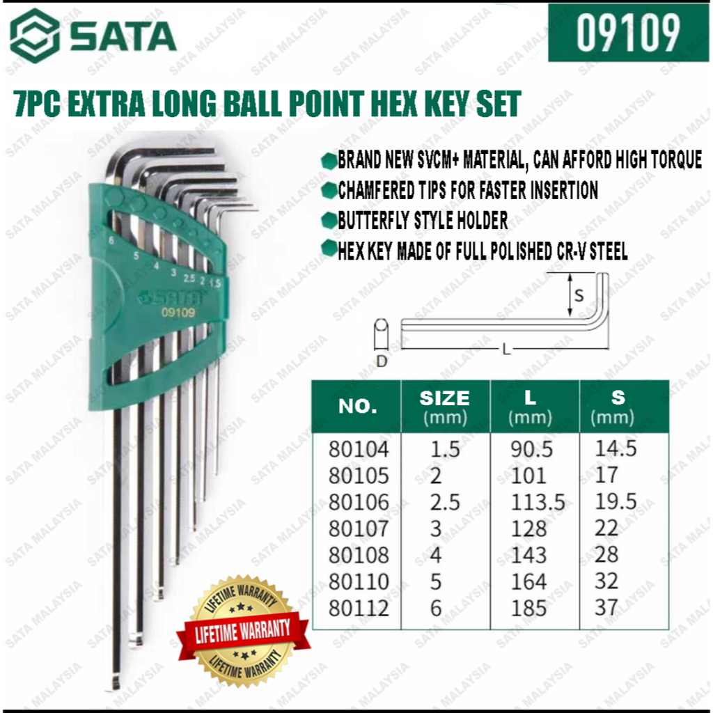 SATA Hex Key Set Ball Point Hex Key Set Arm Key Set Long/Extra Long ...