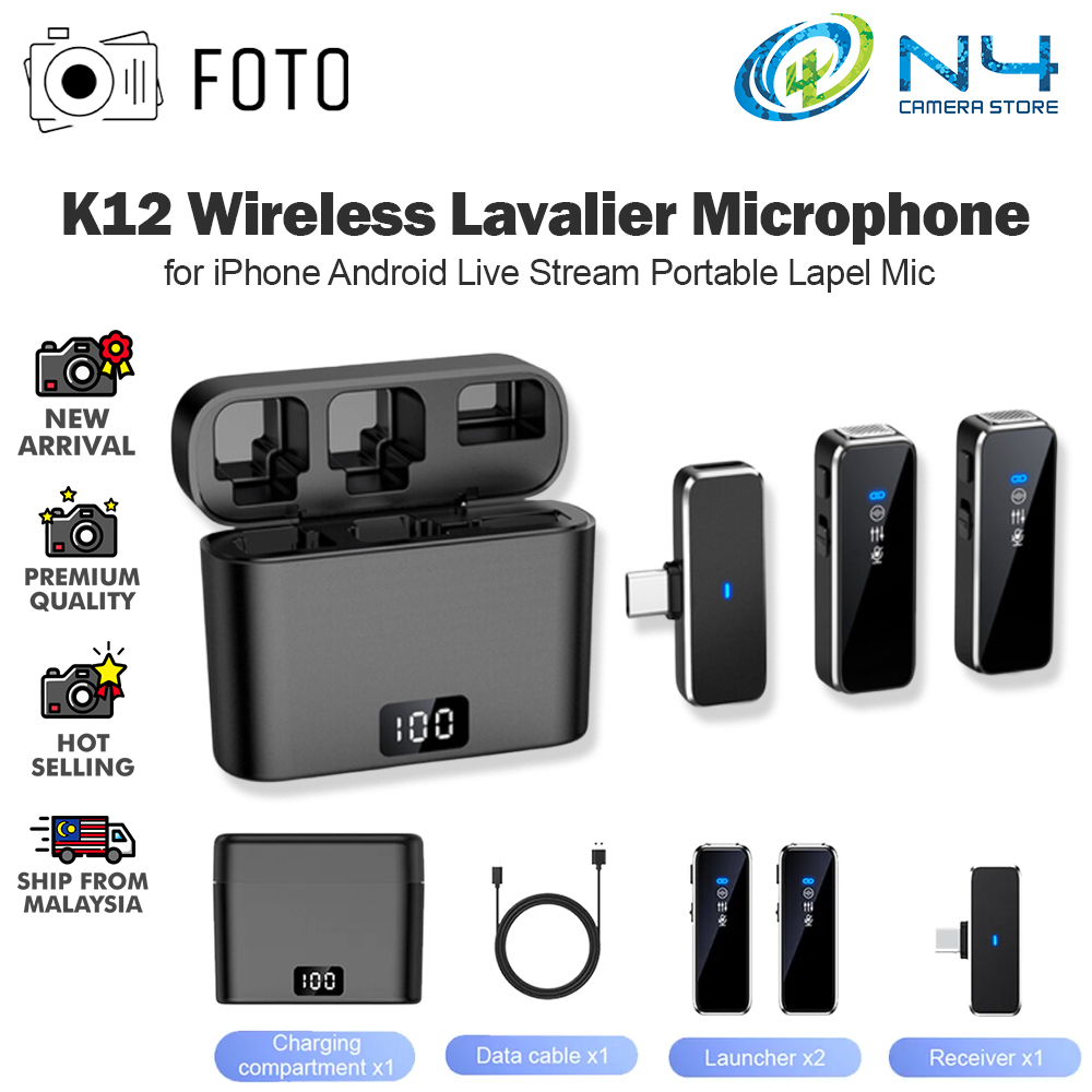 FOTO K12 Mini Wireless Lavalier Microphone for IOS Android Live Stream ...