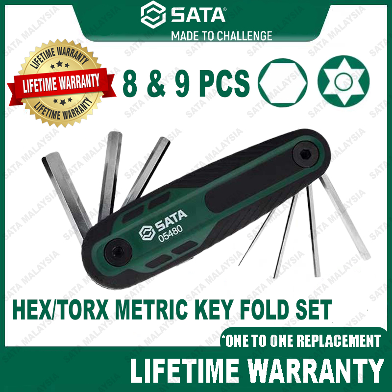 SATA Metric Hex/Torx Folding Key Set Hex Key Torx Key Set Kunci Hex ...
