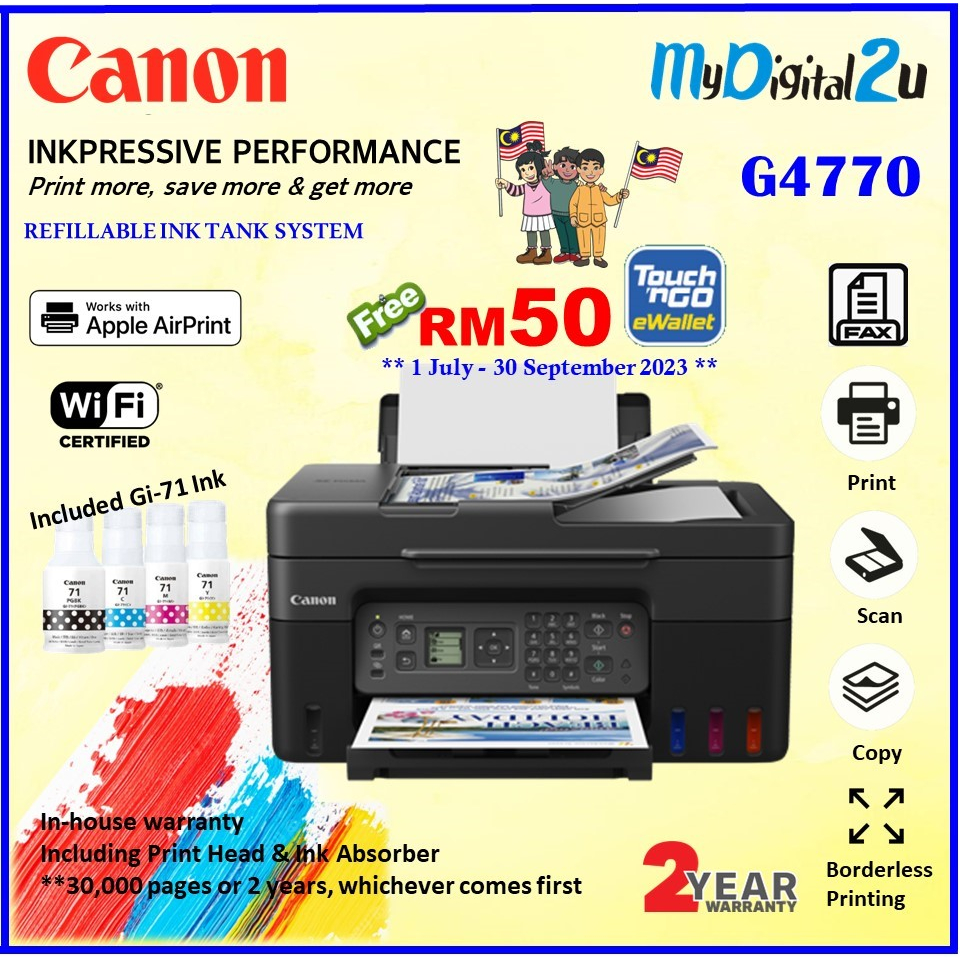 Canon PIXMA G4770 4-in-1 Wireless Refillable Ink Tank Printer(Print ...