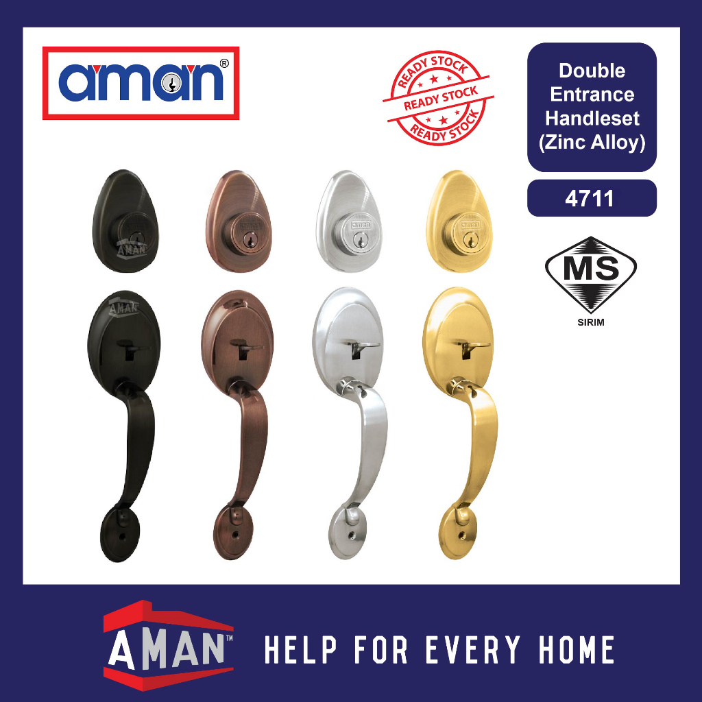 AMAN Heavy Duty Double Entrance Handleset Zinc Alloy Main Door Lock Handle Lock Set Tombol Pintu ...