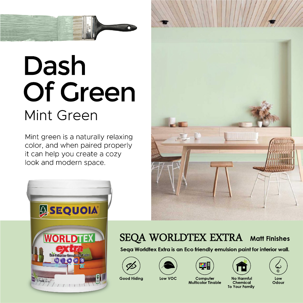 Special Warna 5L Emulsion Paint 0146 Dash Of Green 📌 5L Seqa Worldtex Extra 💢 Cat Dalam / Smooth ...