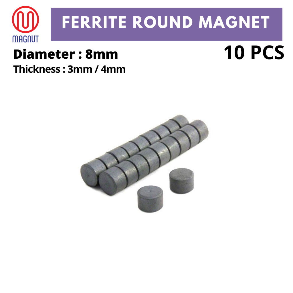 10pcs - Diameter : 8mm * Thickness : 3mm / 4mm Ferrite Round Magnet ...
