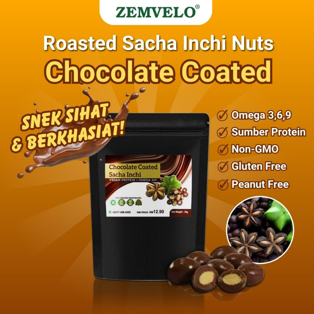 Zemvelo Chocolate Coated Roasted Sacha Inchi Nut Kacang (1 Pack 35g ...