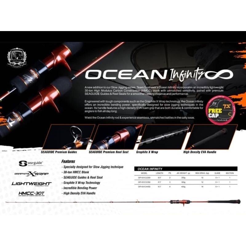 SEAHAWK OCEAN INFINITY SJ SERIES JIGGING ROD FREE SEAHAWK INFINITY CAP ...