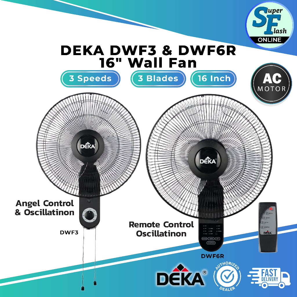 DEKA DWF3 / DWF6R 16" Wall Fan (3 Blade) AC Motor 3 Speed || Kipas ...
