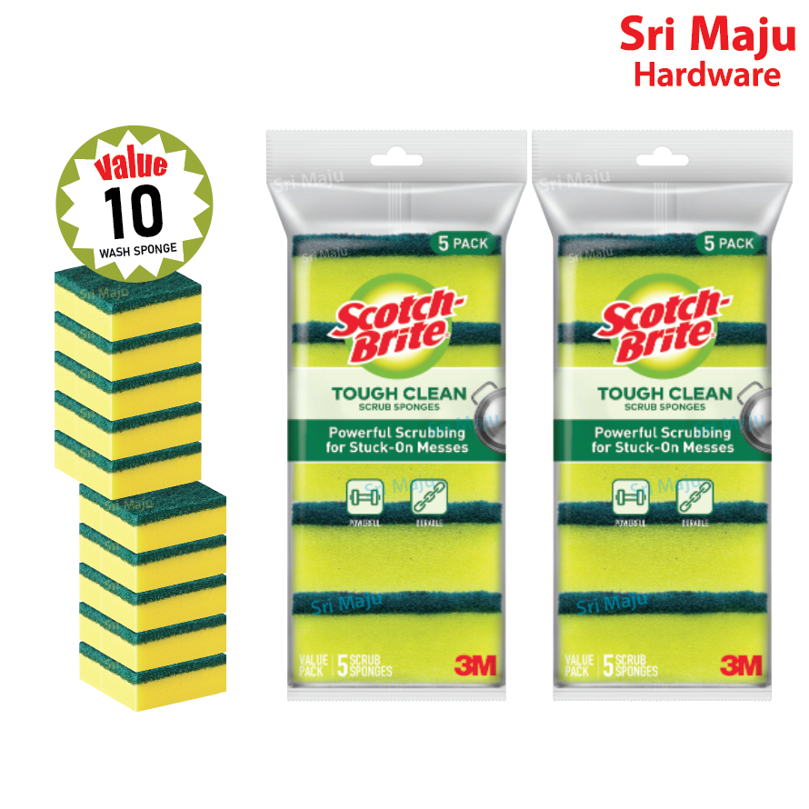 MAJU 3M Scotch Brite 21-5 Tough Clean Scrub Sponge Value Dish Pot Wash ...