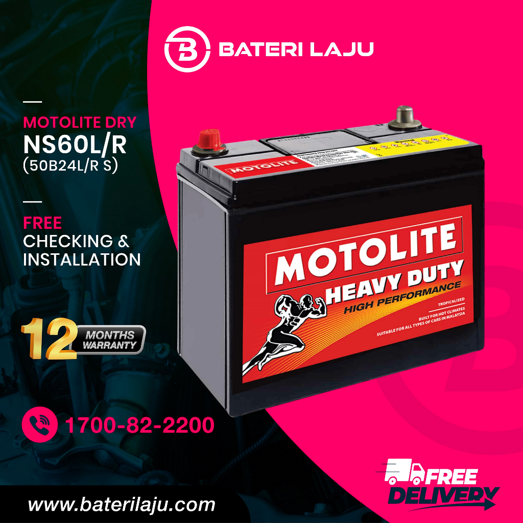 NS60L/R S (50B24L/R S) Motolite MF Car Battery Proton Saga, Iswara, Waja, Honda City, Civic ...