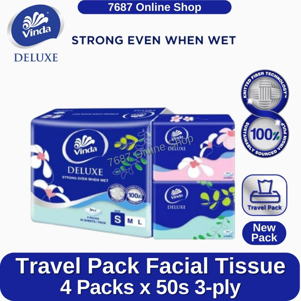 Vinda Deluxe Travel Soft Pack Facial Tissue 3ply - 50's x 4 Packs ...