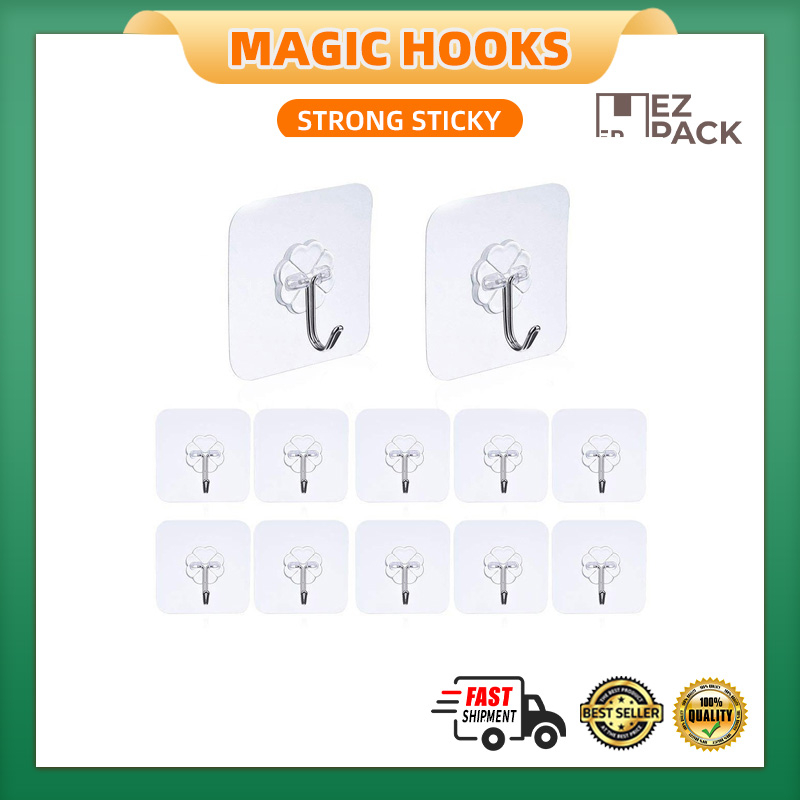 EZPACK Wall Magic Hook Adhesive Sticker Transparent Type Strong Sticky ...