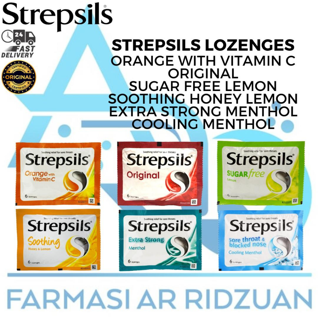 Strepsils Lozenges Orange With Vitamin C / Original / Sugar Free Lemon ...