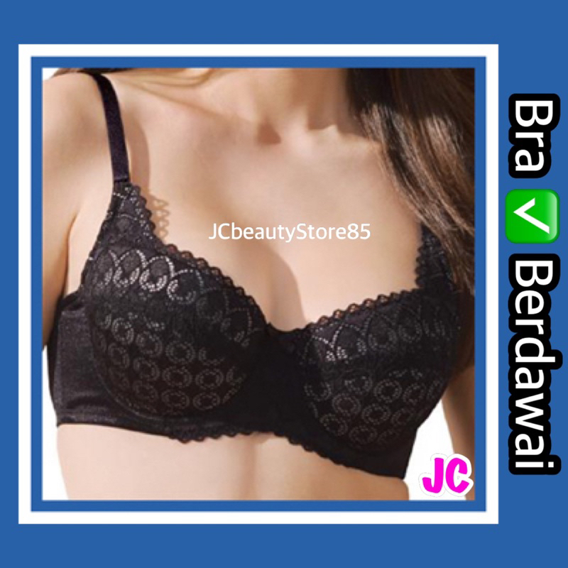 HILLARY UW 3/4 Cup Bra | Baju Dalam | Bra Berdawai | 32A - 38B | Black | Shopee Malaysia