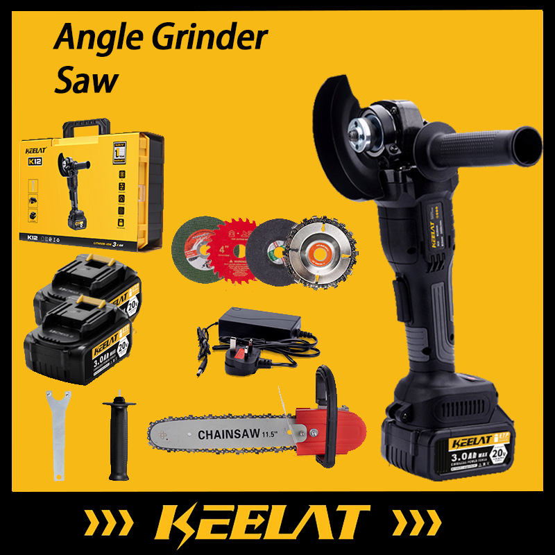KEELAT KAG001 20V Cordless Angle Grinder Electric Chainsaw Wood Cutting ...