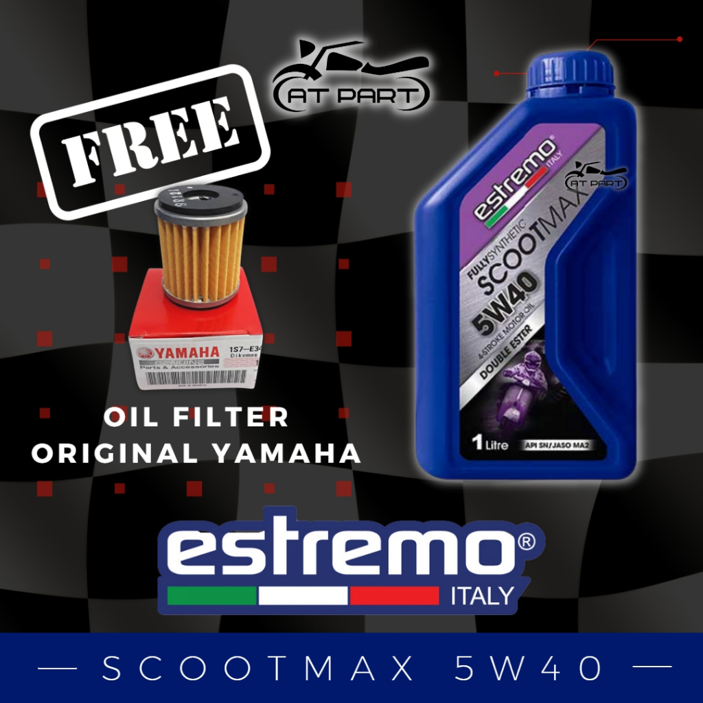 [100%] ESTREMO Fully Synthetic SCOOTMAX 4T Double Ester 5W40 (1L) FREE Oil Filter 100% Yamaha ...