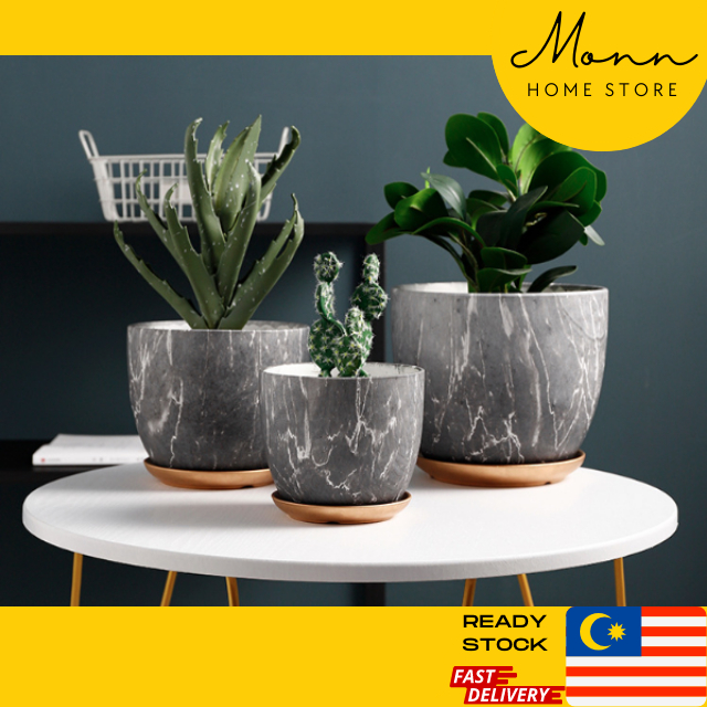 [READY STOCK] MONN Norwegian Big Grey Marble Round Ceramic Pot for ...