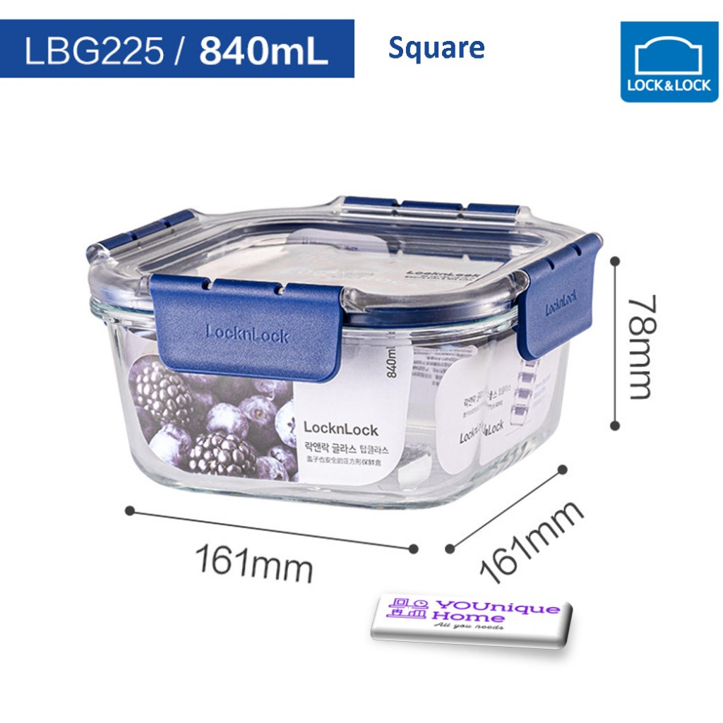LocknLock Rectangular Square Glass Lunch Food Container Blue ...