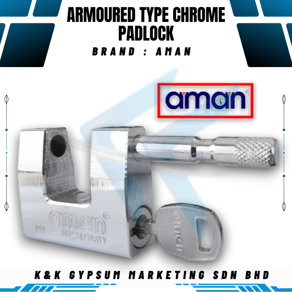 AMAN ARMOURED TYPE REKEYABLE & HEAVY DUTY CHROME PADLOCK 370-5001-50MM ...