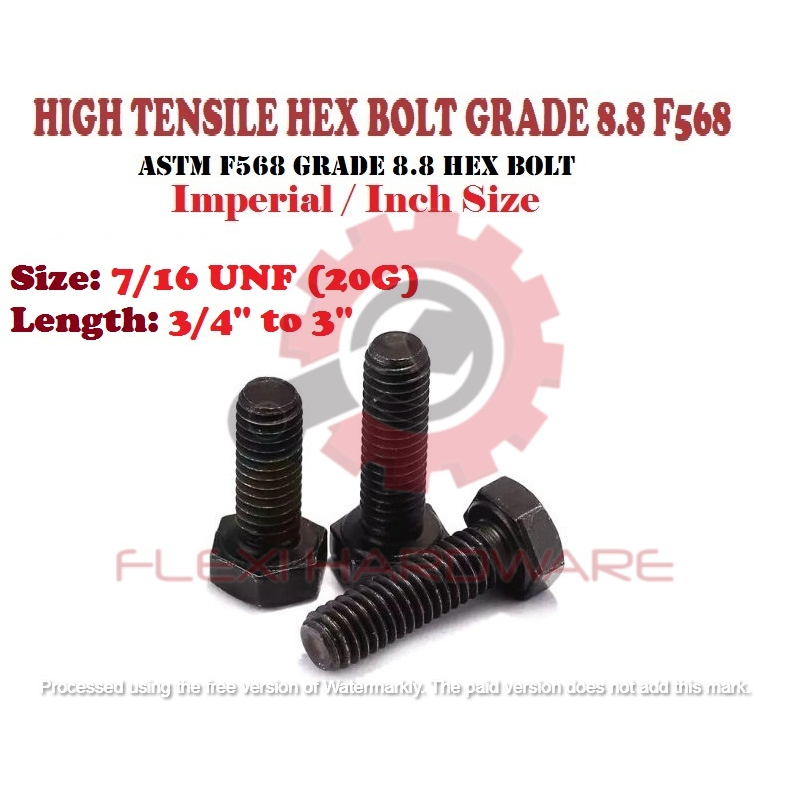 Grade 8.8 - 7/16 UNF 20G Inch Imperial Bolt Hex Screw DIN933 Hexagon ...