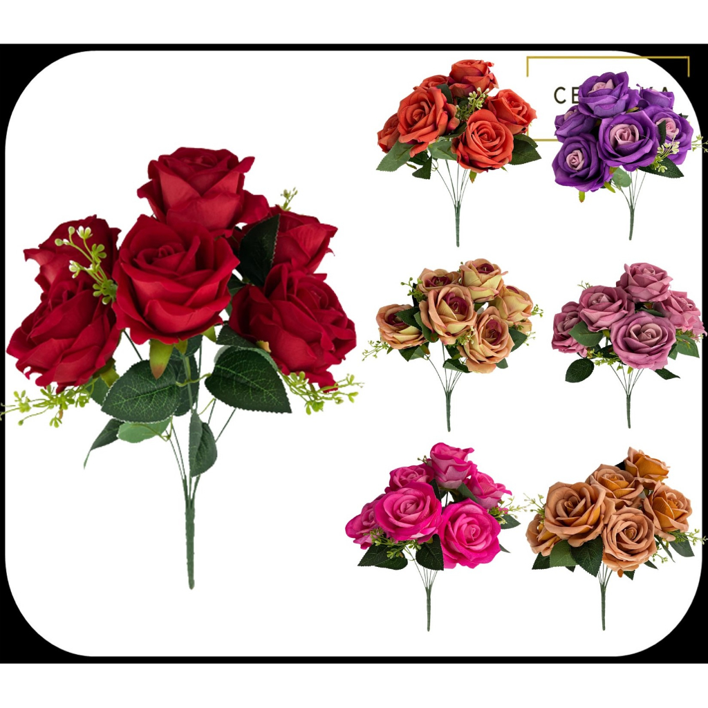7 & 9 Heads Pearl Larisa Rose Velvet Baldu Wedding Home Decor | Bunga ...