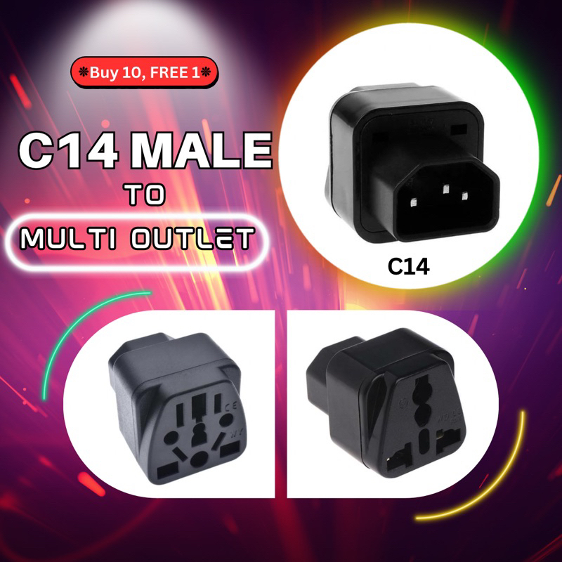 (IEC C14 MALE PLUG) Multi Outlet Plug Adaptor / Universal To C14 IEC320 ...