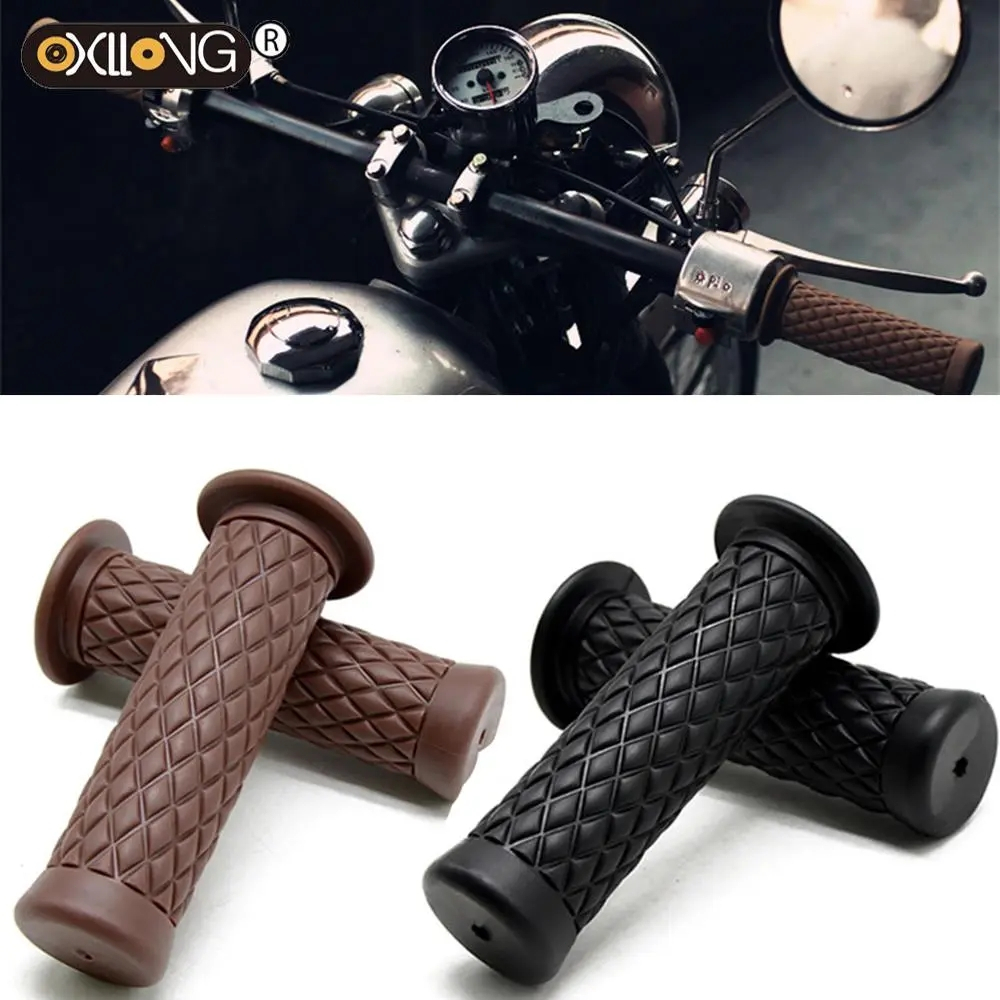 7/8" 22mm Motorcycl Retro Rubber Handle bar Grip Anti-slip Handle Grip ...
