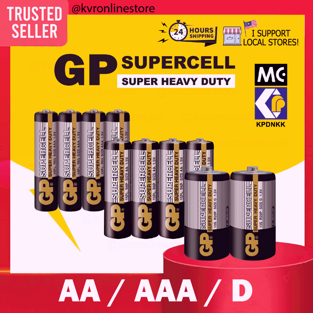 GP Supercell Battery Heavy Duty 1.5V Carbon Zinc AA/AAA/D Batteries ...