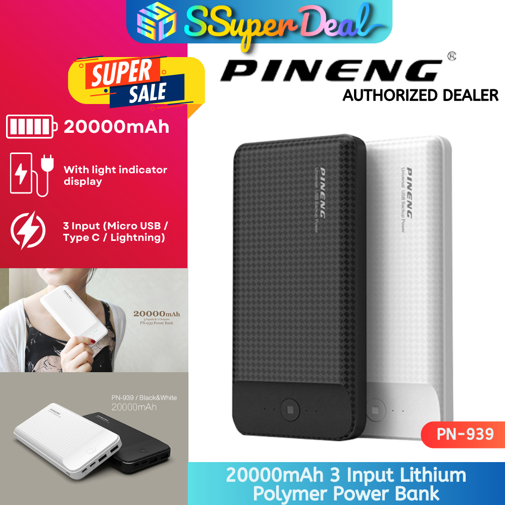 PINENG PN-939 20000mAh 3 Input Lithium Polymer Power Bank | Shopee Malaysia