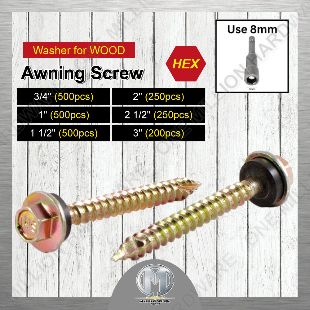 [500Pcs] (FOR WOOD) 8mm Hex Head Self Drilling Screw With Washer / Atap ...