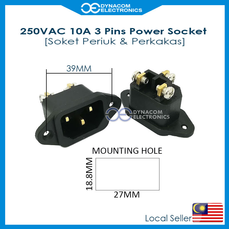 250VAC 10A 3 Pins Socket IEC320 C14 Appliance Power Plug Socket Cooker Socket [Soket Periuk ...