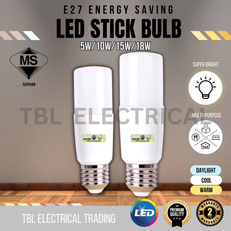 LED Stick Bulb E27 PLC 10W 15W Energy Saving Mentol Lampu Meja Siling Ceiling Lighting Table ...