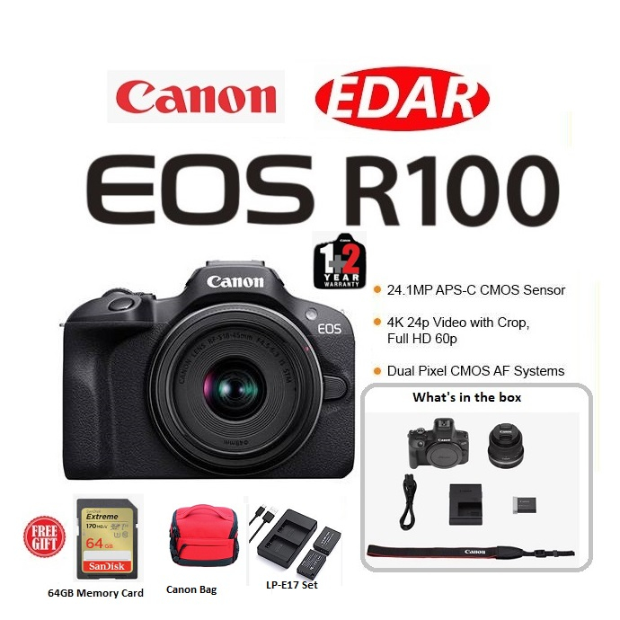 Canon EOS R100 Mirrorless Camera Body With 18-45mm Lens (Canon Malaysia ...