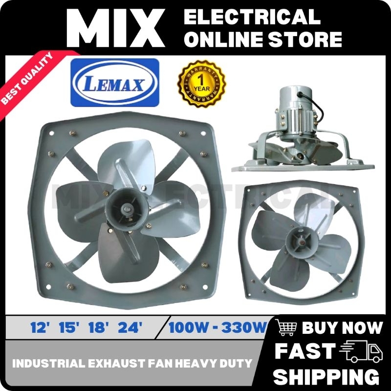 LEMAX 12" 15" 18" 24" Heavy Duty Industrial Exhaust Fan Kipas Ekzos ...